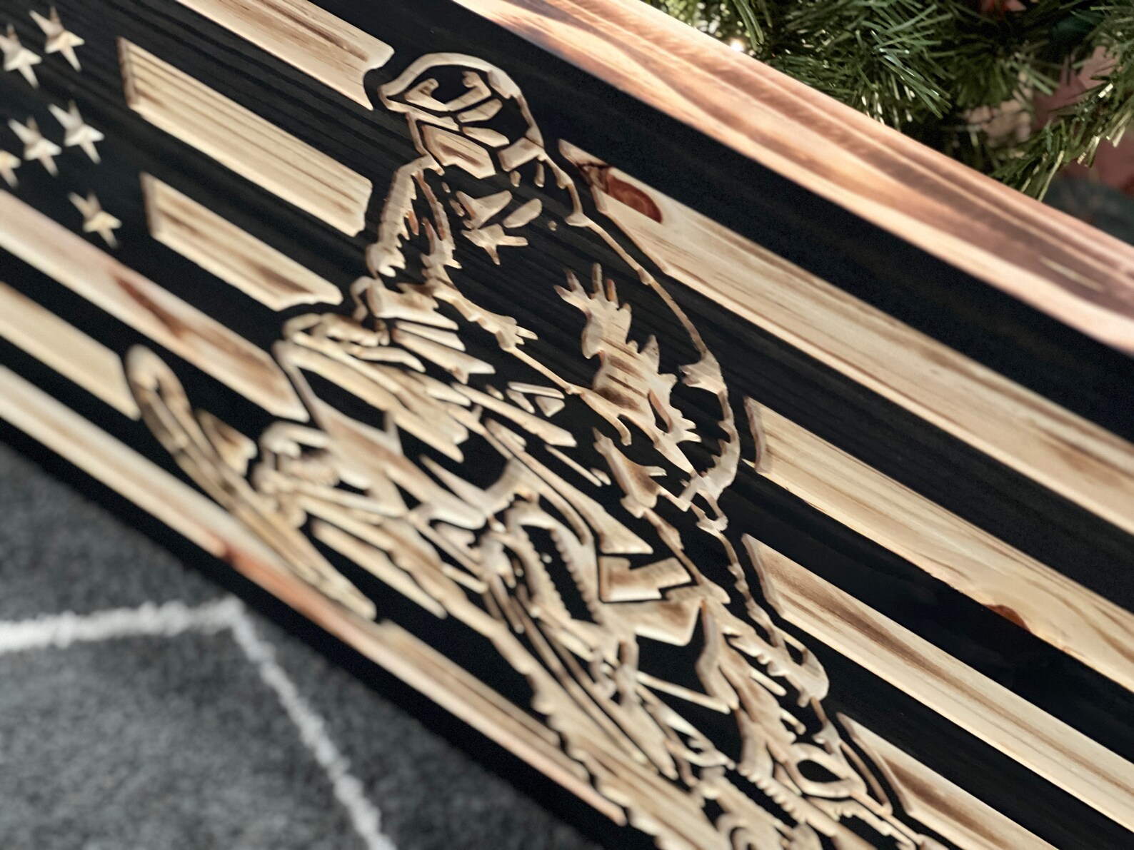 Handmade Wood Snowmobile American Flag 35"x18", Engraved Stars ...
