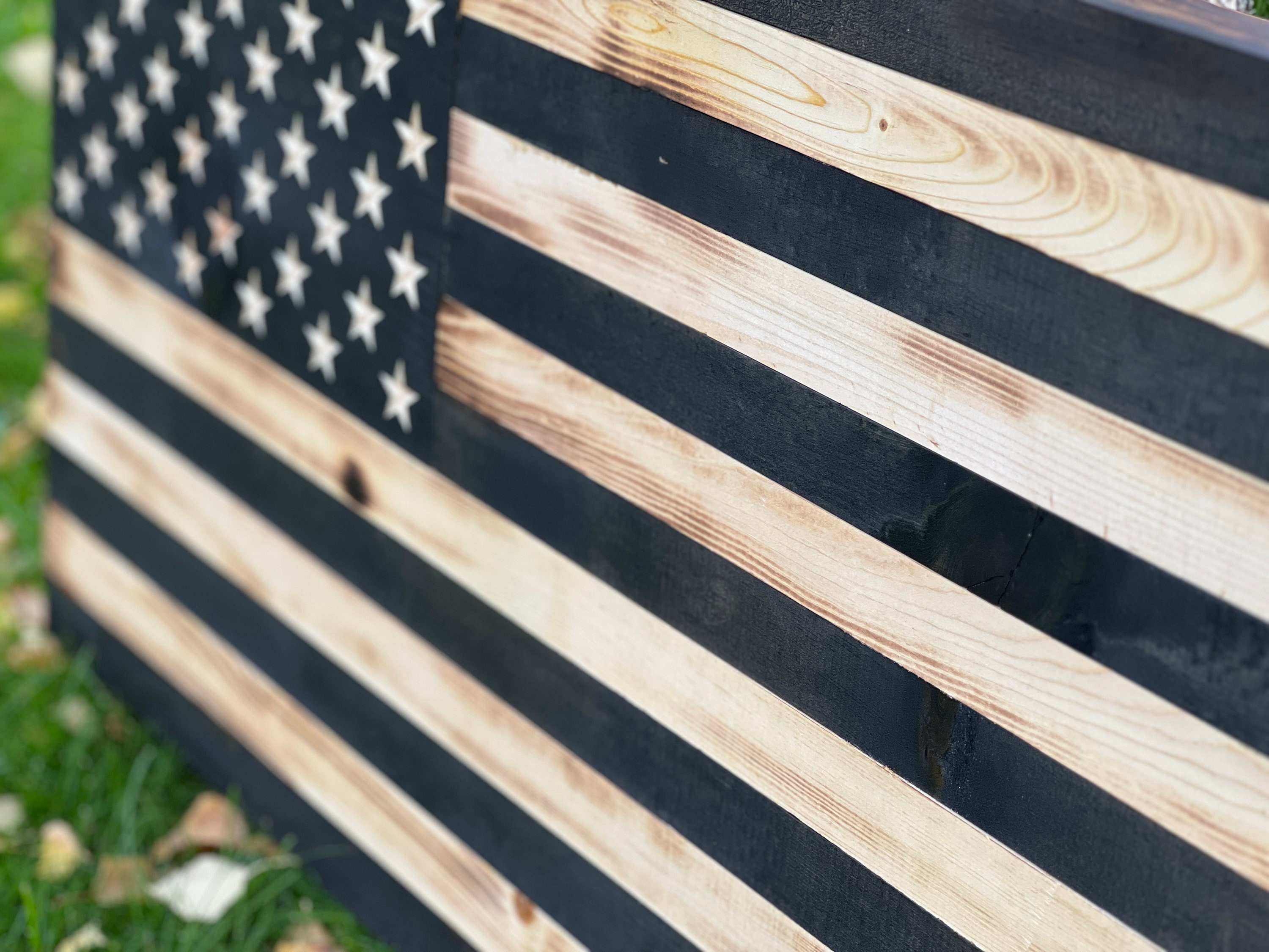 Handcrafted Wood American Flag, Black and White Flag, Torched Wood Flag ...