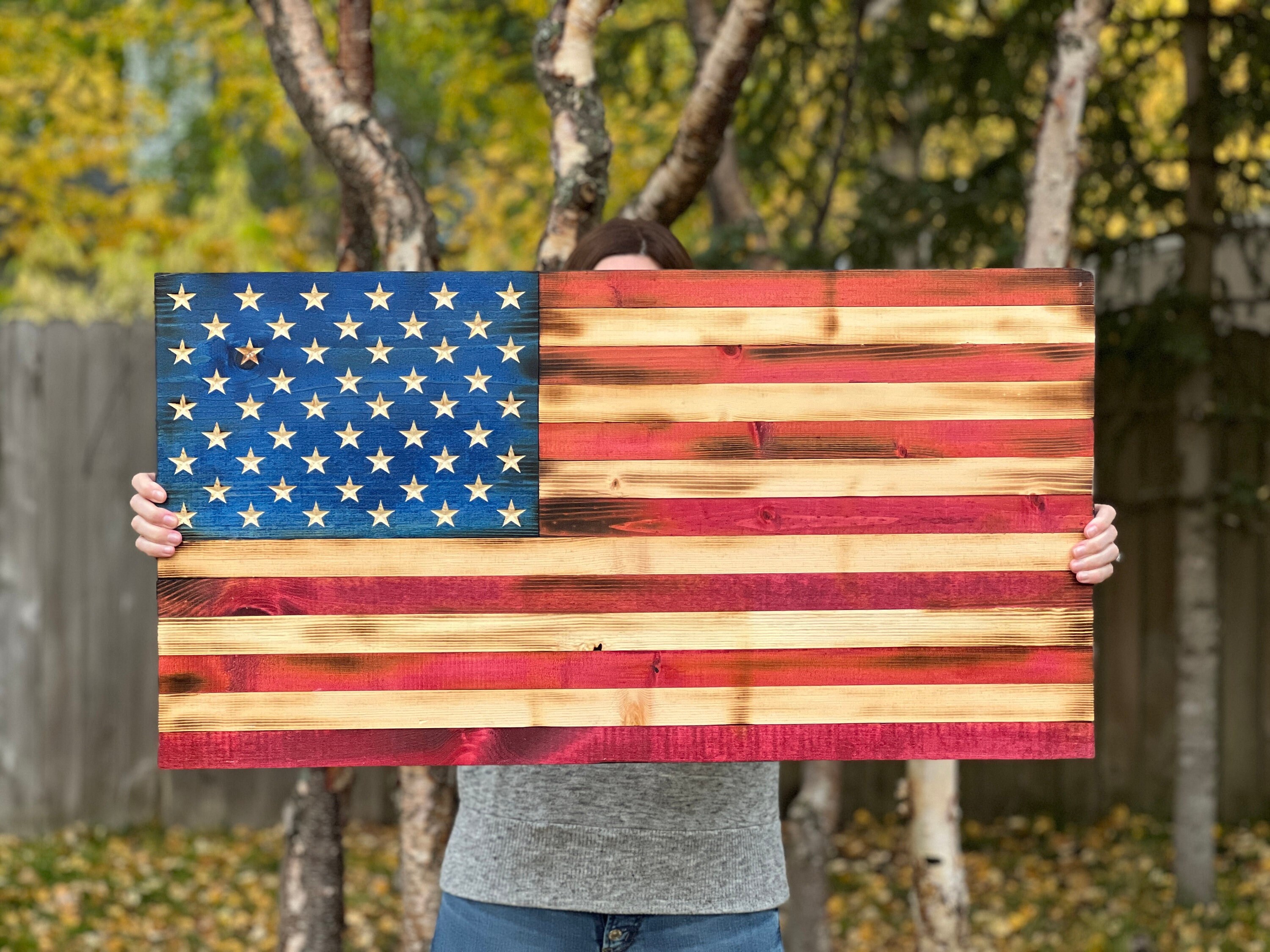 Handcrafted Wood Rustic American Flag, Burned Wood Flag, USA Flag ...