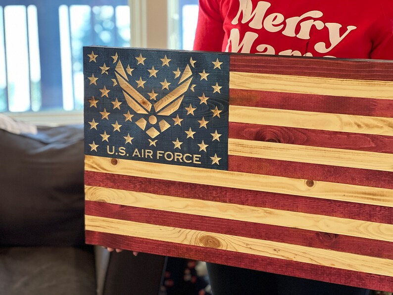 Handcrafted U.S. Air Force Wood Rustic American Flag, Burned Wood Flag ...