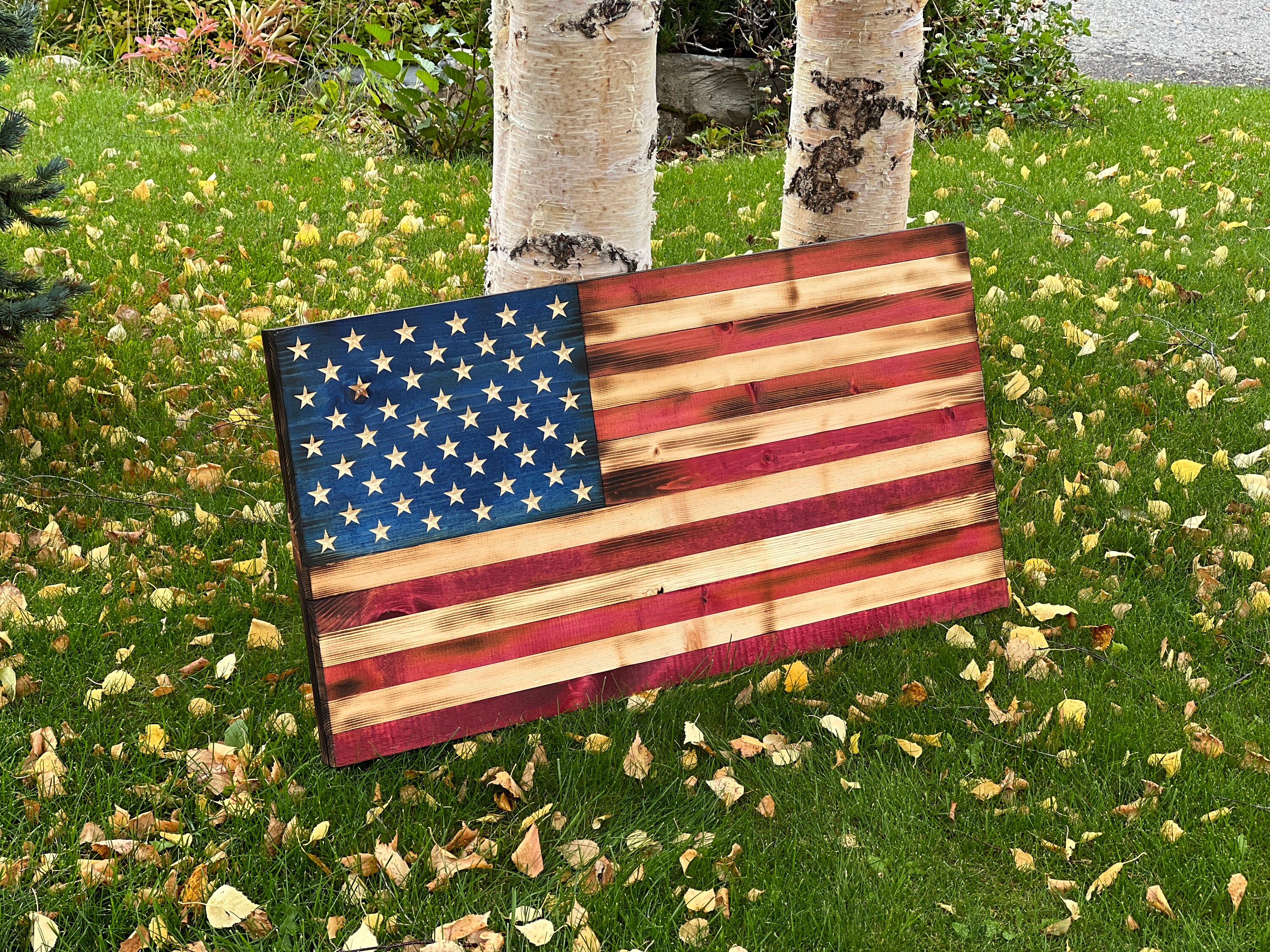 Handcrafted Wood Rustic American Flag, Burned Wood Flag, USA Flag ...