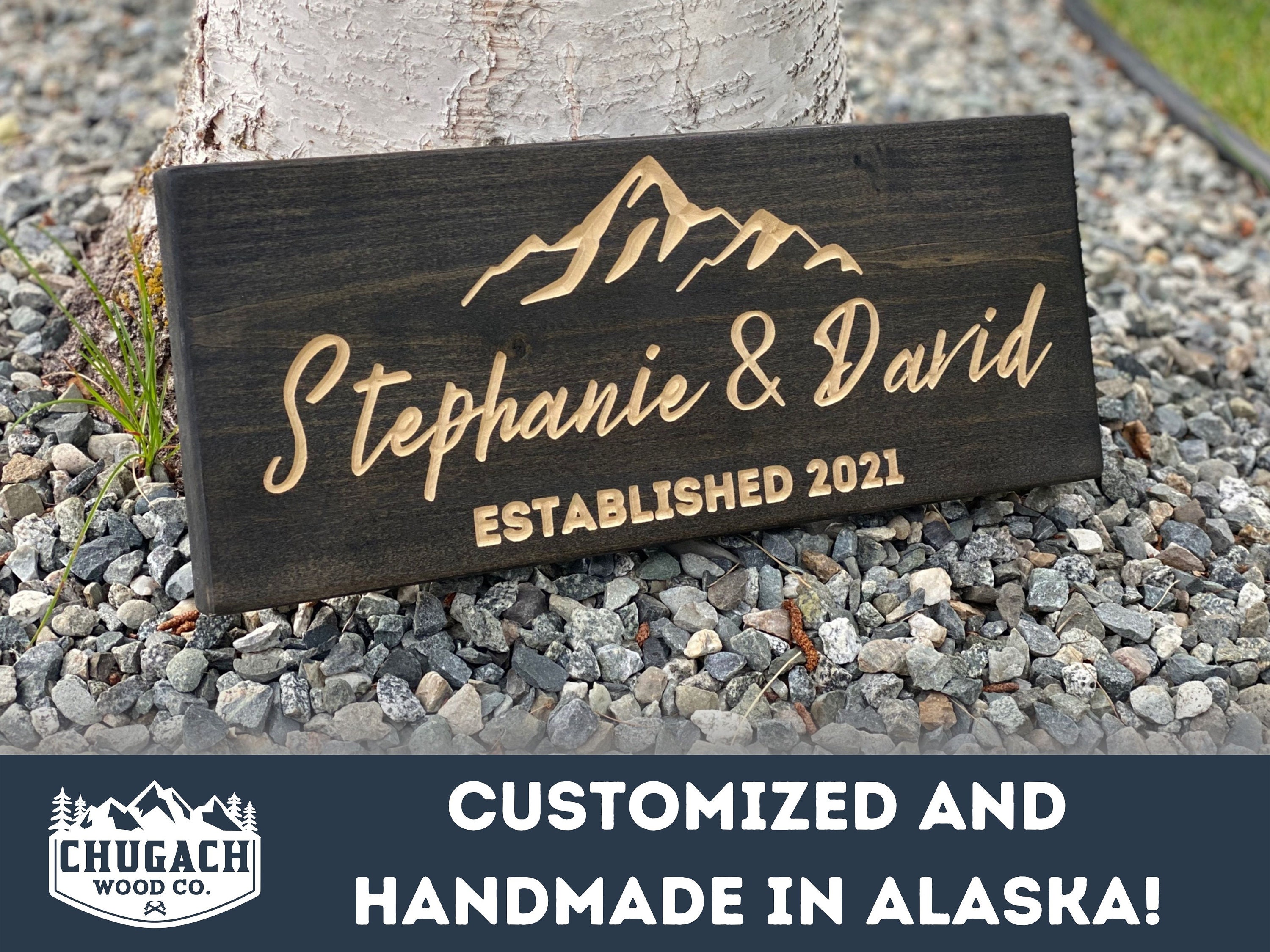 Custom Wedding Wood Sign Personalized, Made in Alaska, Rustic Mountain ...