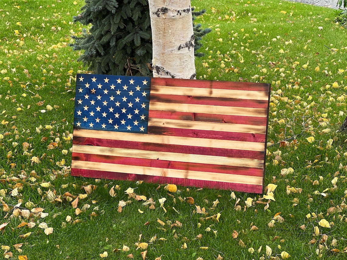 Handcrafted Wood Rustic American Flag Burned Wood Flag USA - Etsy