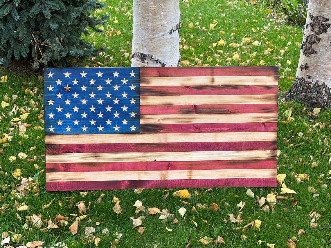 Handcrafted Wood Rustic American Flag Burned Wood Flag USA - Etsy