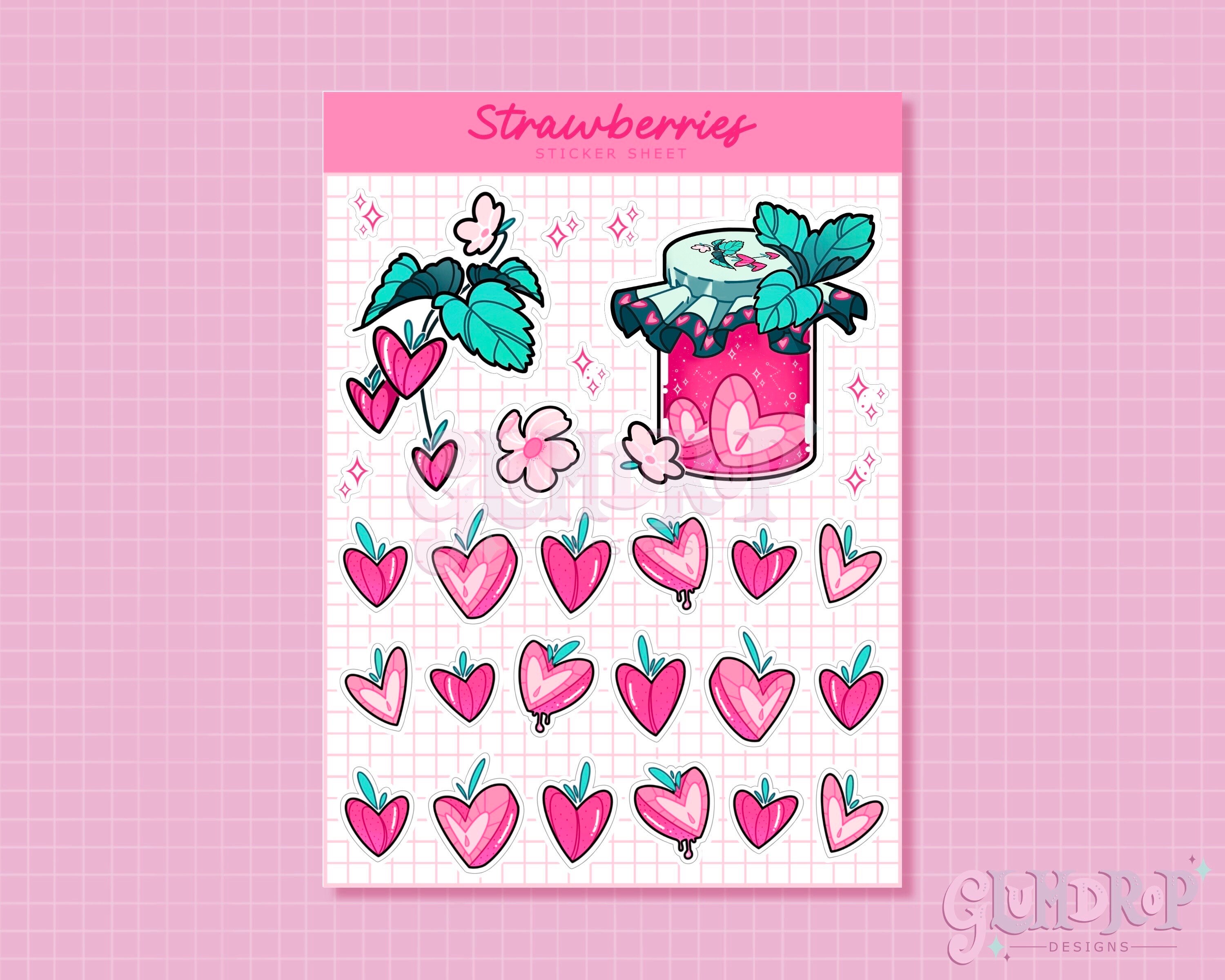 Cute Strawberries Sticker Sheet Kiss-cut, Glossy Finish Enchanting ...