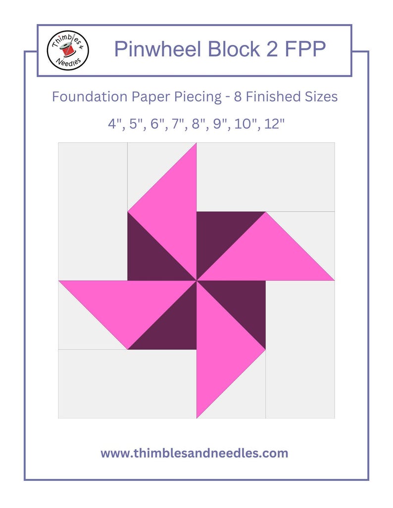 Pinwheel Block 2 FPP Foundation Paper Piecing Quilt Block Pattern ...