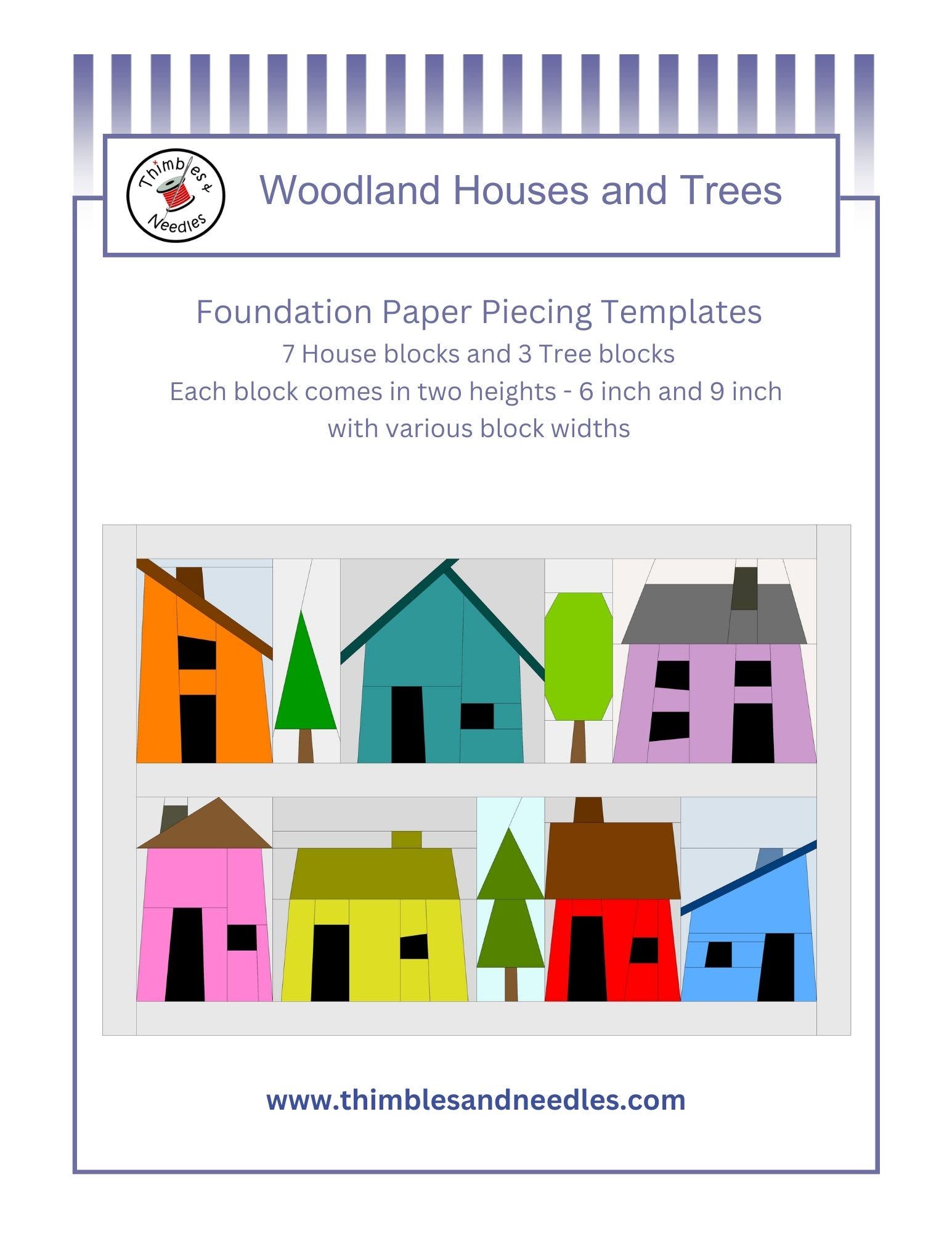 Woodland Houses and Trees FPP Foundation Paper Piecing Quilt Block ...