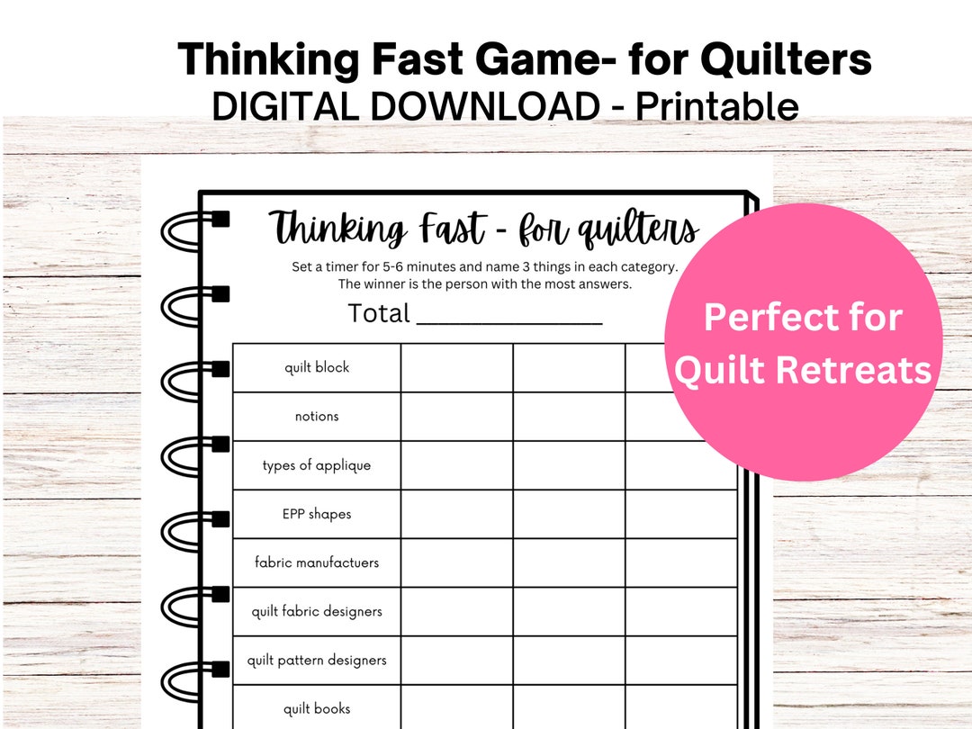 Thinking Fast Game for Quilters, Printable Digital Download Quilt ...