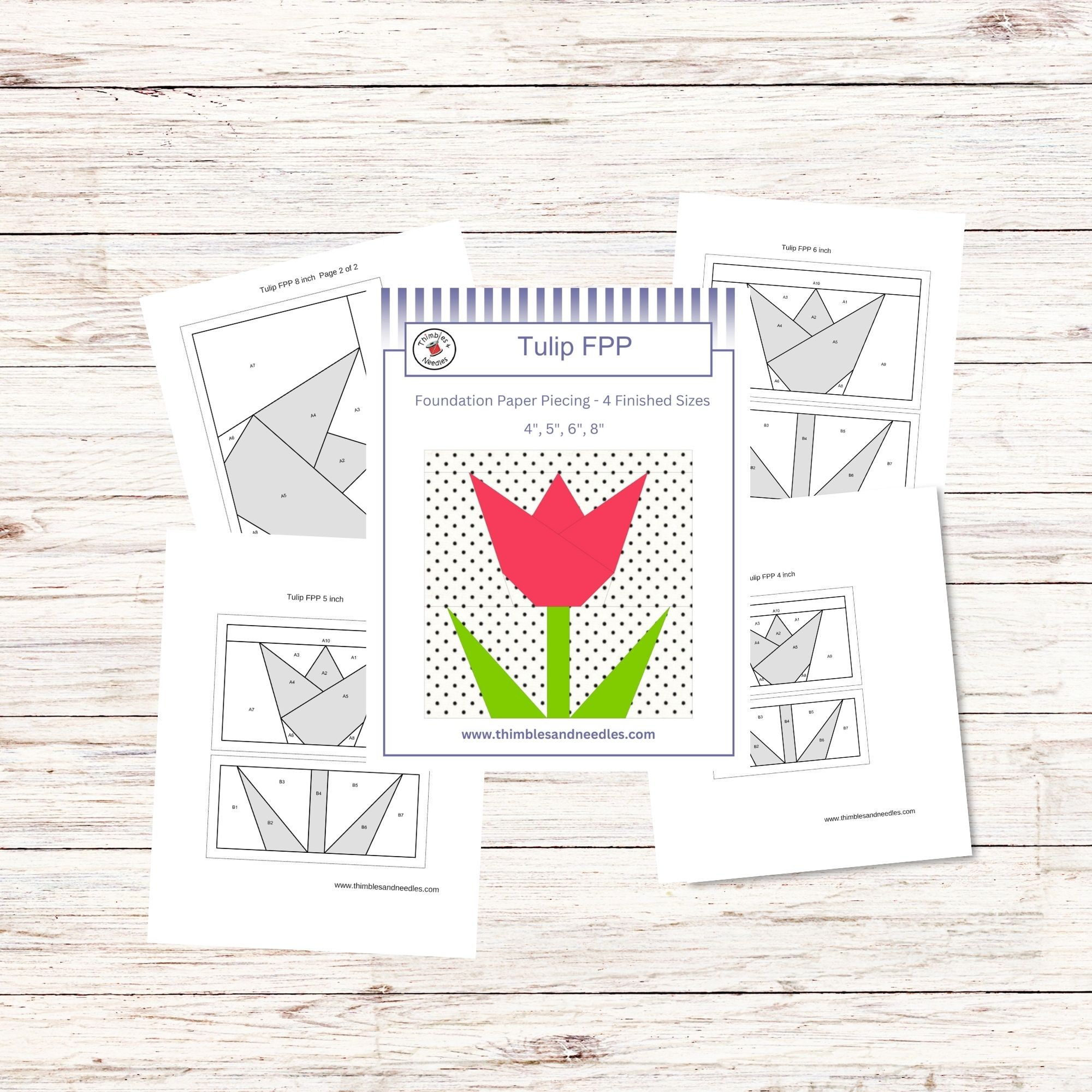 Tulip FPP Foundation Paper Piecing Quilt Block Pattern Digital Download ...