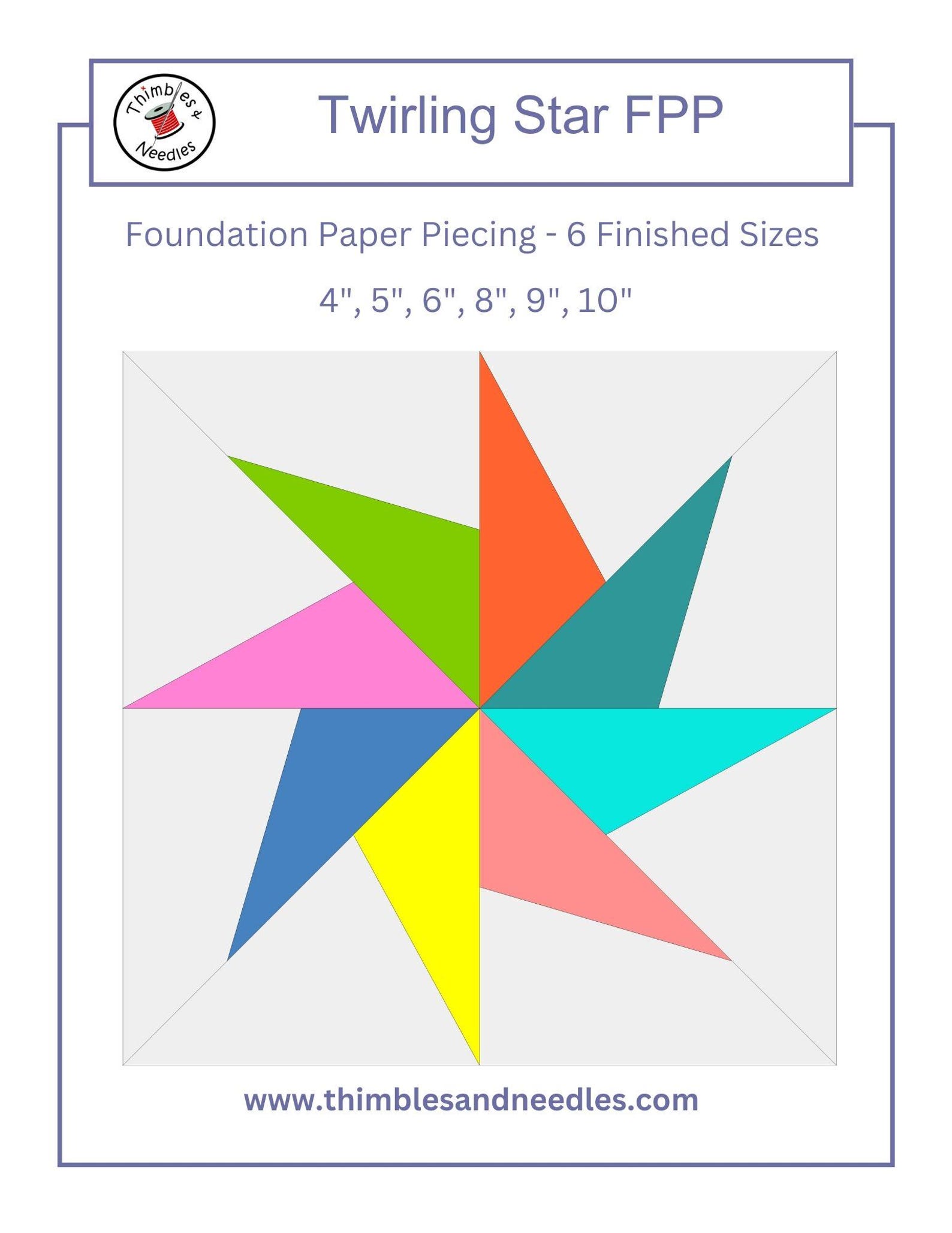 Twirling Star FPP Foundation Paper Piecing Quilt Block Pattern Digital ...