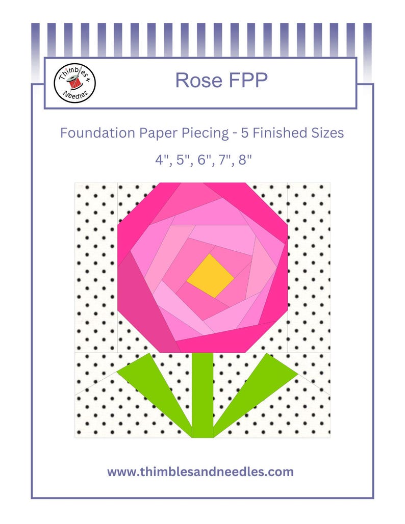 Rose FPP Foundation Paper Piecing Quilt Block Pattern Digital Download ...