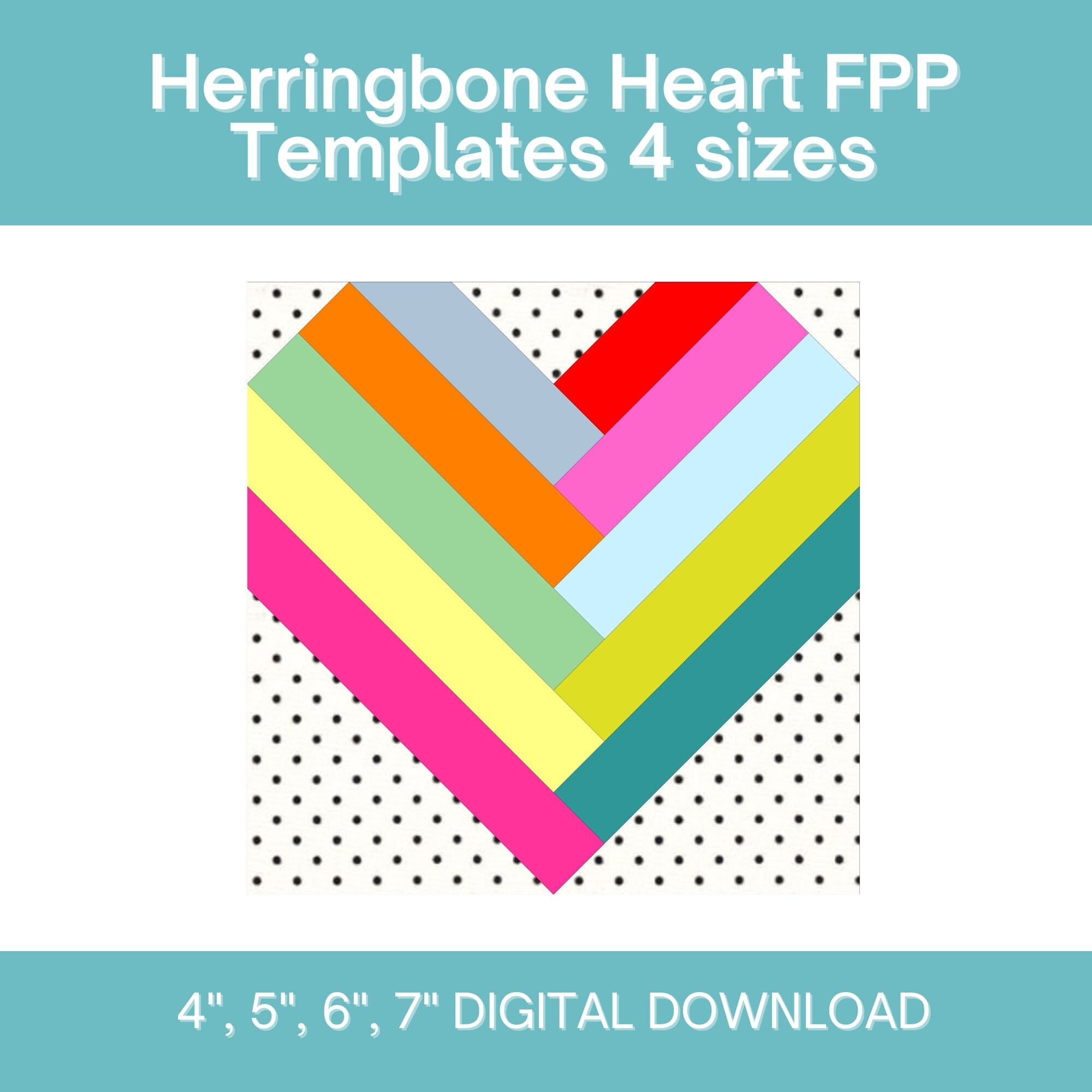 Herringbone Heart FPP Foundation Paper Piecing Quilt Block Pattern ...