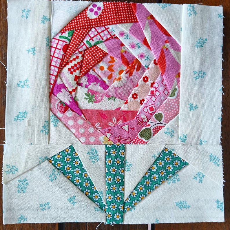 Rose FPP Foundation Paper Piecing Quilt Block Pattern Digital Download ...