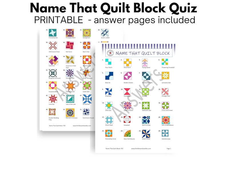 Name That Quilt Block Quiz Quilting Retreat Activity Digital Download ...