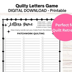 Quilty Letters Game Printable Digital Download Quilt Retreat Activities ...