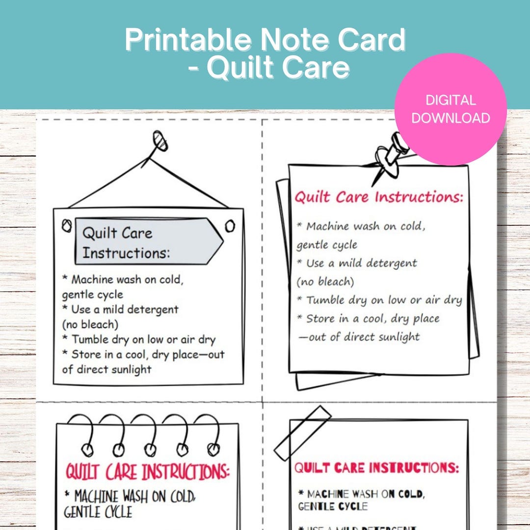 Printable Quilt Care Instruction Cards: Set of 4 (PDF) - Etsy