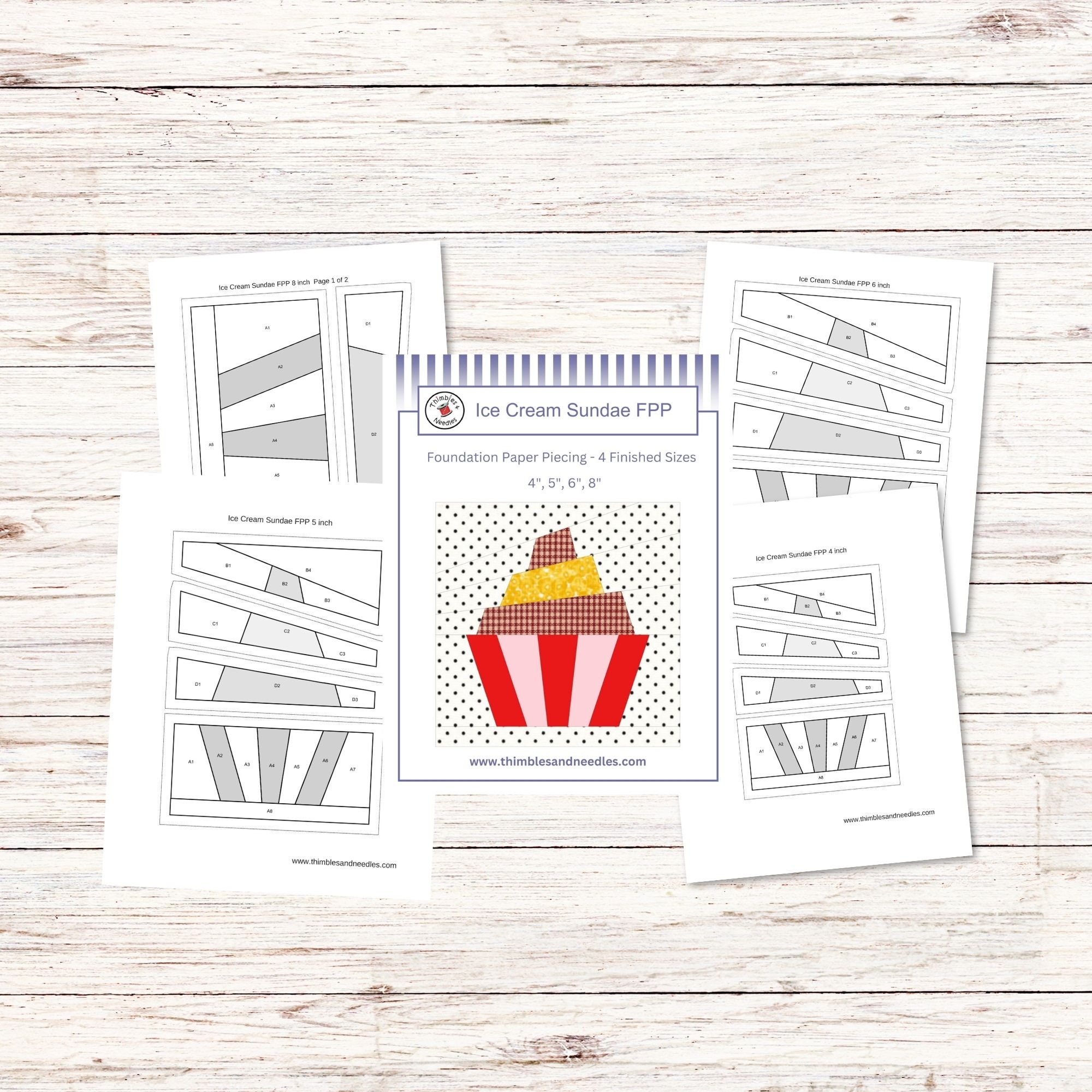 Ice Cream Sundae FPP Foundation Paper Piecing Quilt Block Pattern ...