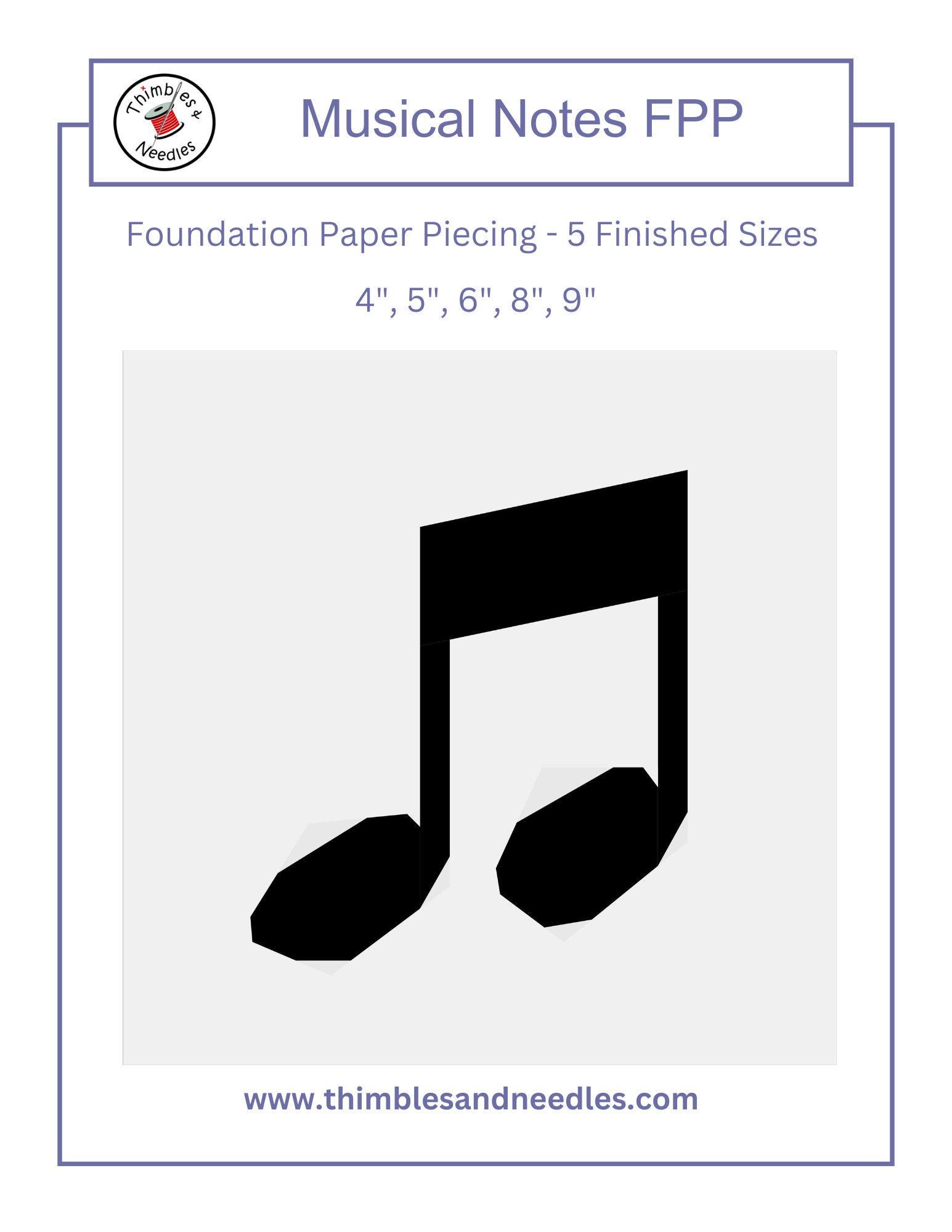 Musical Notes FPP Foundation Paper Piecing Quilt Block Pattern Digital ...