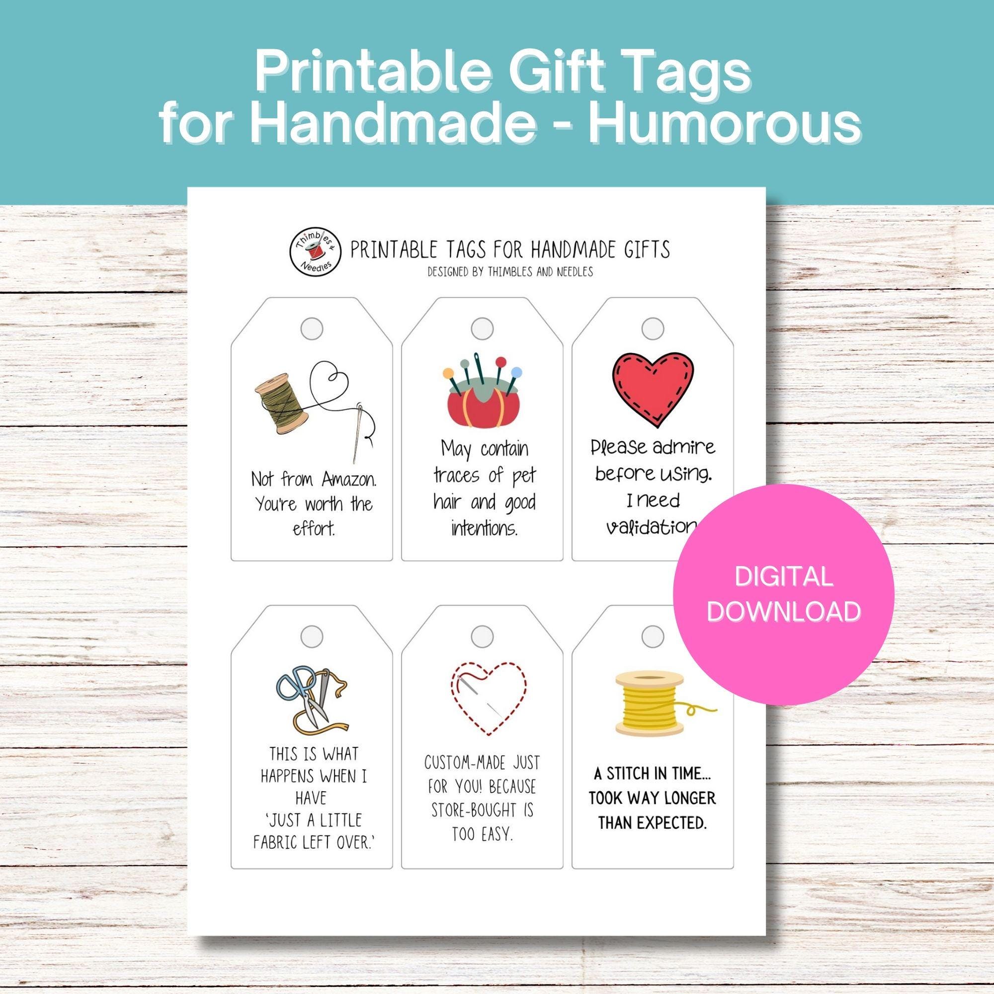 Funny Gift Tags for Handmade Items: Humorous Printable Tags (PDF) - Etsy