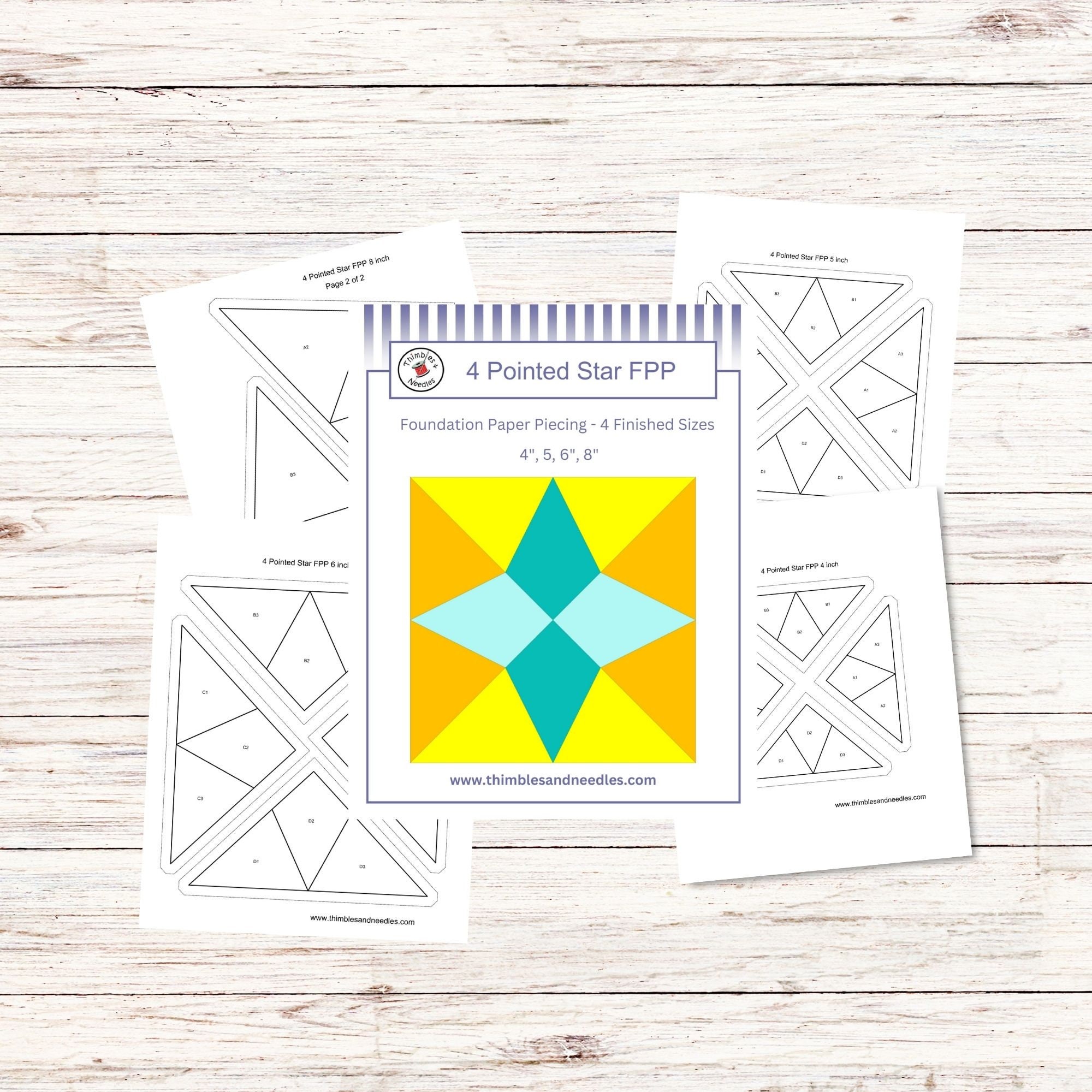 4 Pointed Star FPP Foundation Paper Piecing Quilt Block Pattern Digital ...