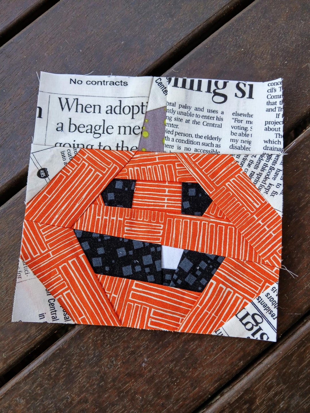 Jack O Lantern Pumpkin FPP Foundation Paper Piecing Quilt Block Pattern ...