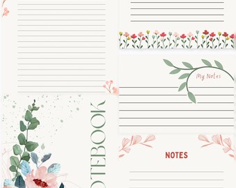 Digital Notebook Paper, Digital Flower Notebook Paper, Digital Notebook ...