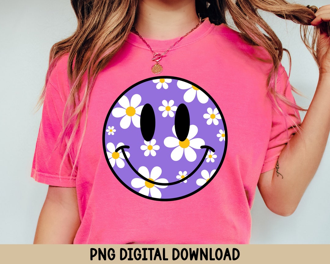 Retro Smiley Face Daisy Flower Png Solid and Distressed Medium Purple ...