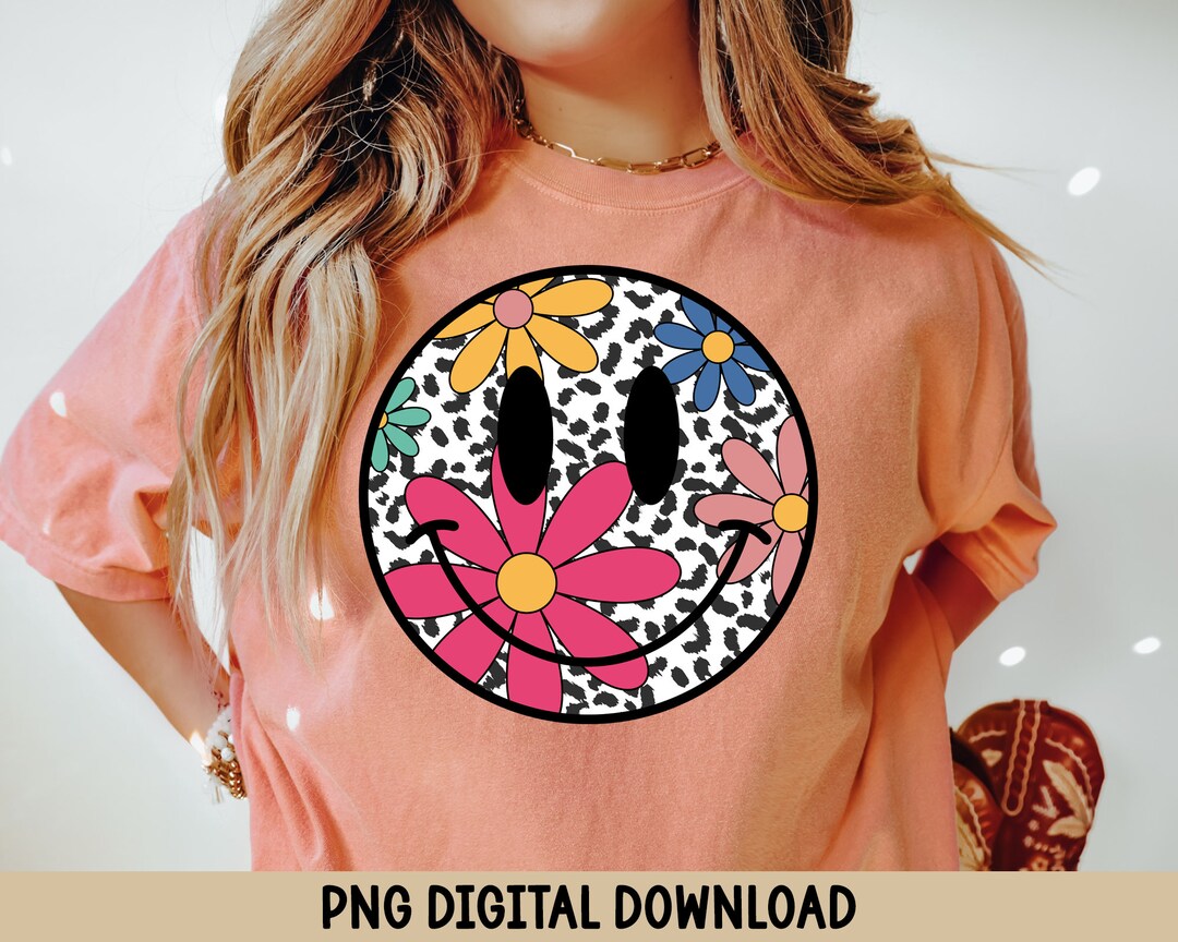 Leopard Smiley Face Daisy Flower Png Retro Leopard Daisy - Etsy