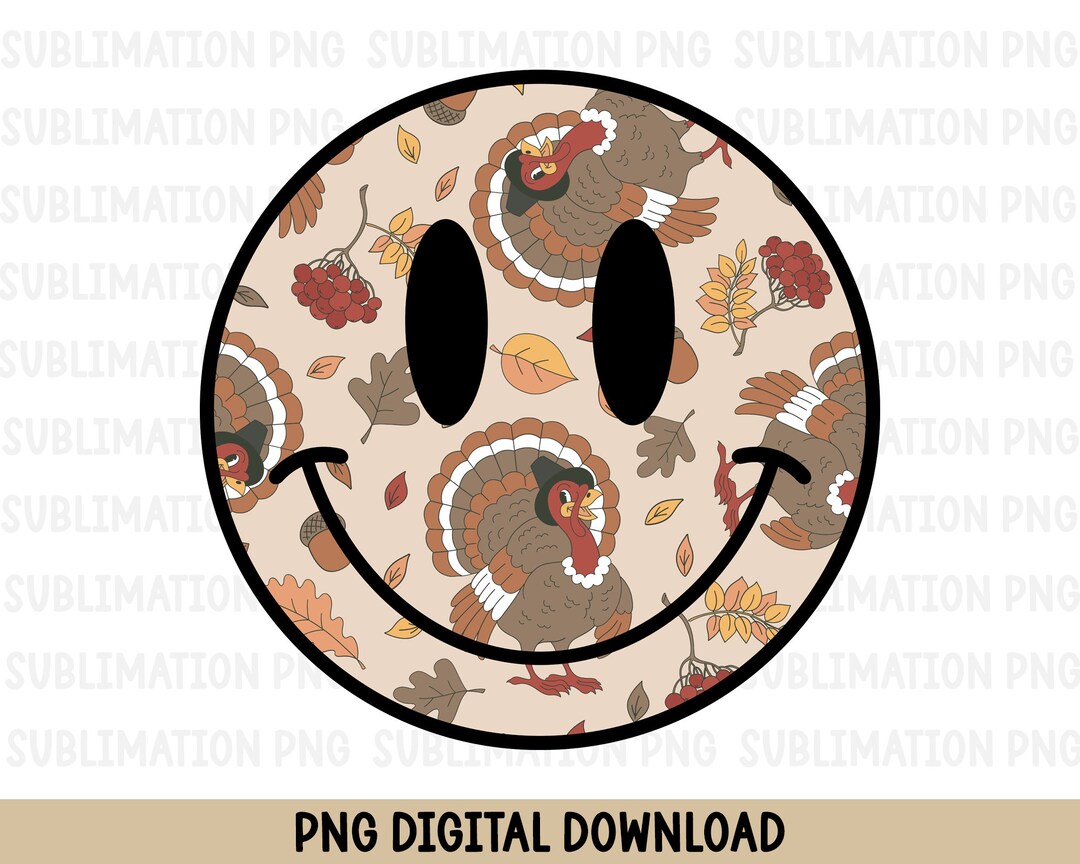 Retro Smiley Face Png Thanksgiving Day Turkey Smiley - Etsy