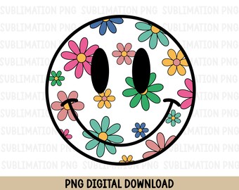 Retro Smiley Face Flower PNG Digital Sublimation Transfer - Etsy