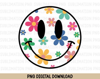 Retro Smiley Face Flower PNG Digital Sublimation Transfer - Etsy
