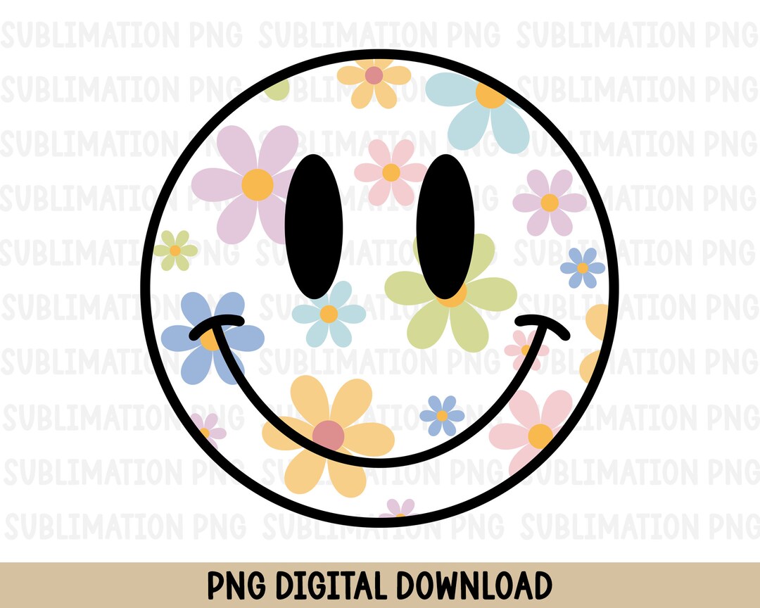 Retro Smiley Face Daisy Flower Png Daisy Flower Nebraska - Etsy