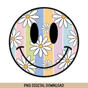 Retro Smiley Face Daisy Flower Png White Paint Splatter - Etsy