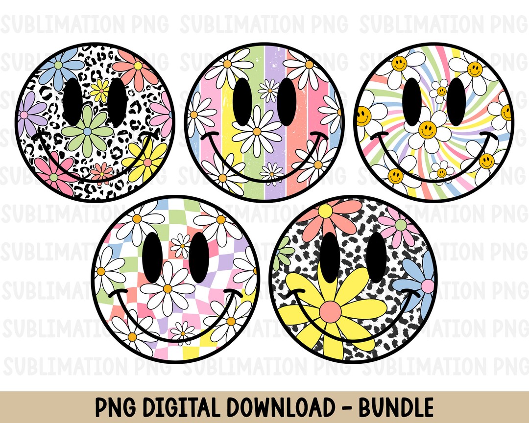 Retro Smiley Face Png Bundle Daisy Flower Png Arizona Retro Smiley Png ...
