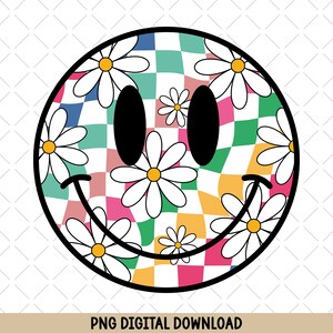 Checkered Smiley Face Daisy Flower Png Daisy Flower - Etsy