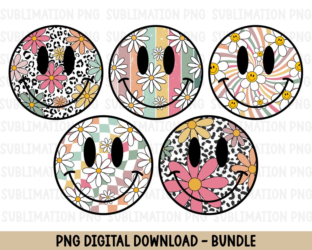 Retro Smiley Face Png Bundle Daisy Flower Png Idaho - Etsy