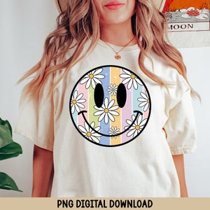 Retro Smiley Face Daisy Flower Png White Paint Splatter - Etsy