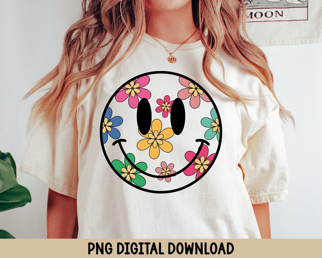 Retro Smiley Face Daisy Flower Png Daisy Flower Power - Etsy