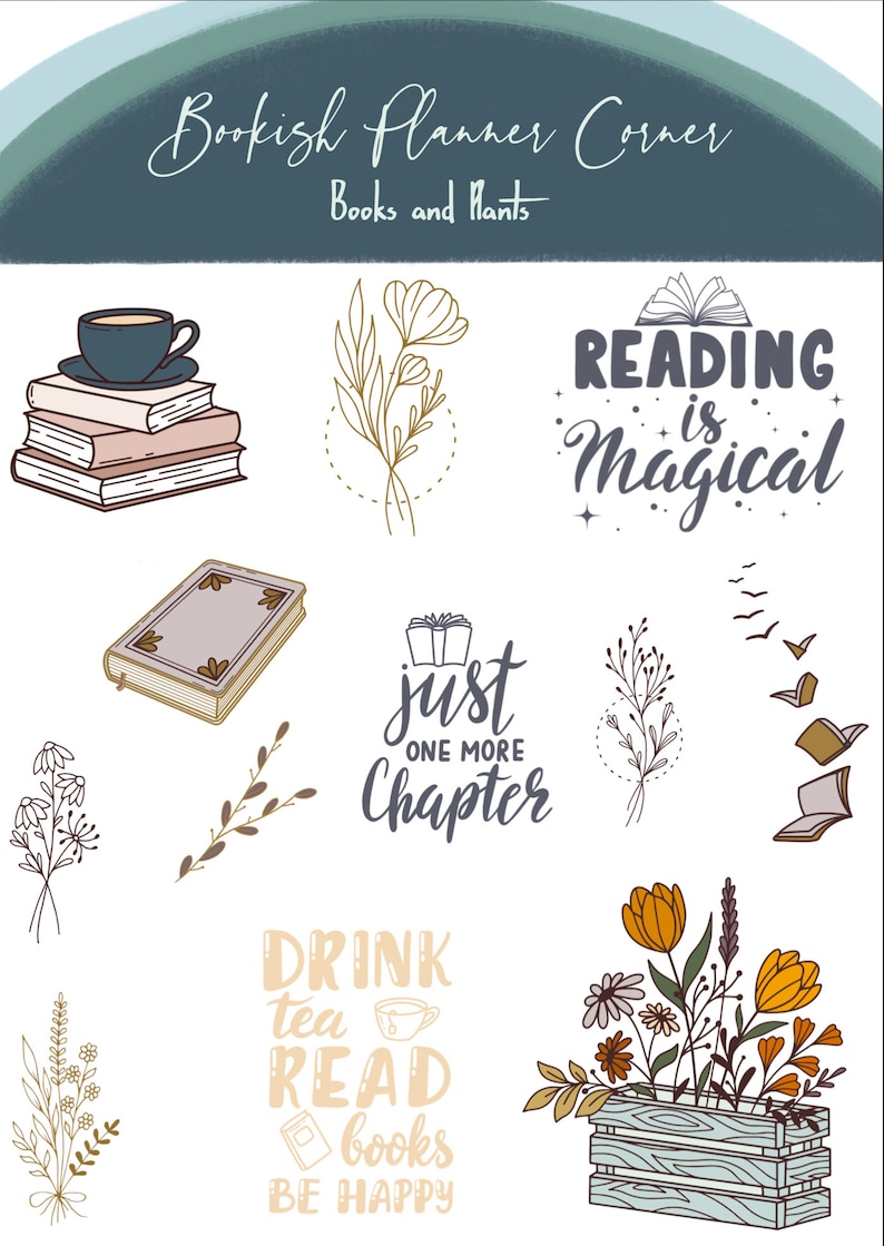 Bookish Stickers, Reading Stickers for Goodnotes, Bookworm, Plant ...