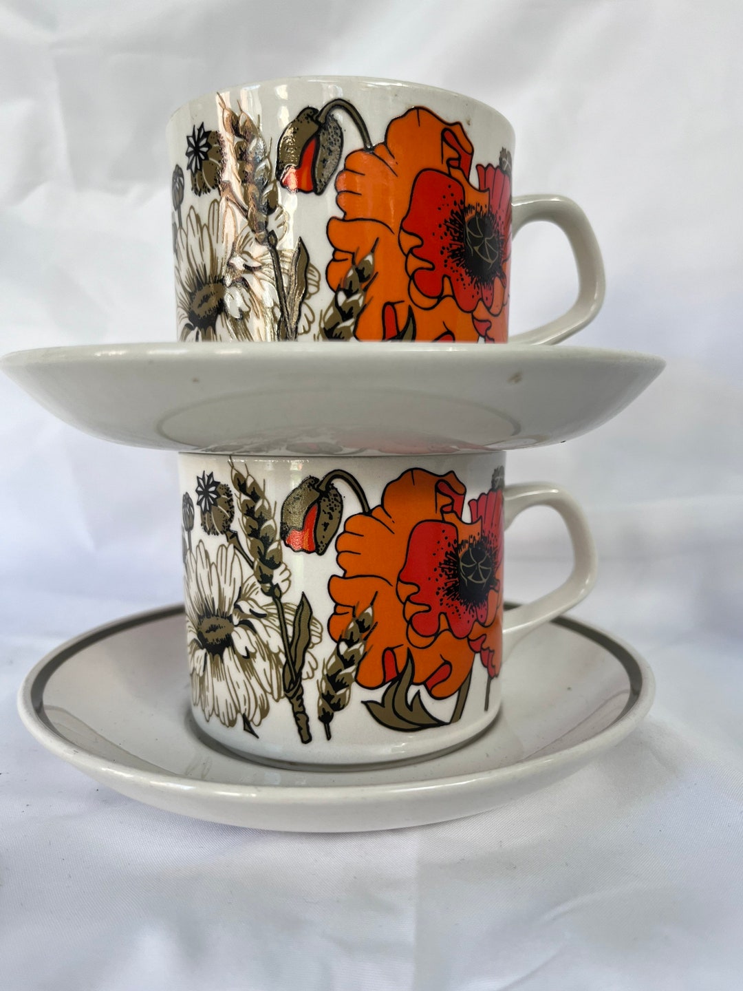 J & G Meakin Studio ‘poppies’ Teacup and Saucer Duo - 1970’s Vintage ...
