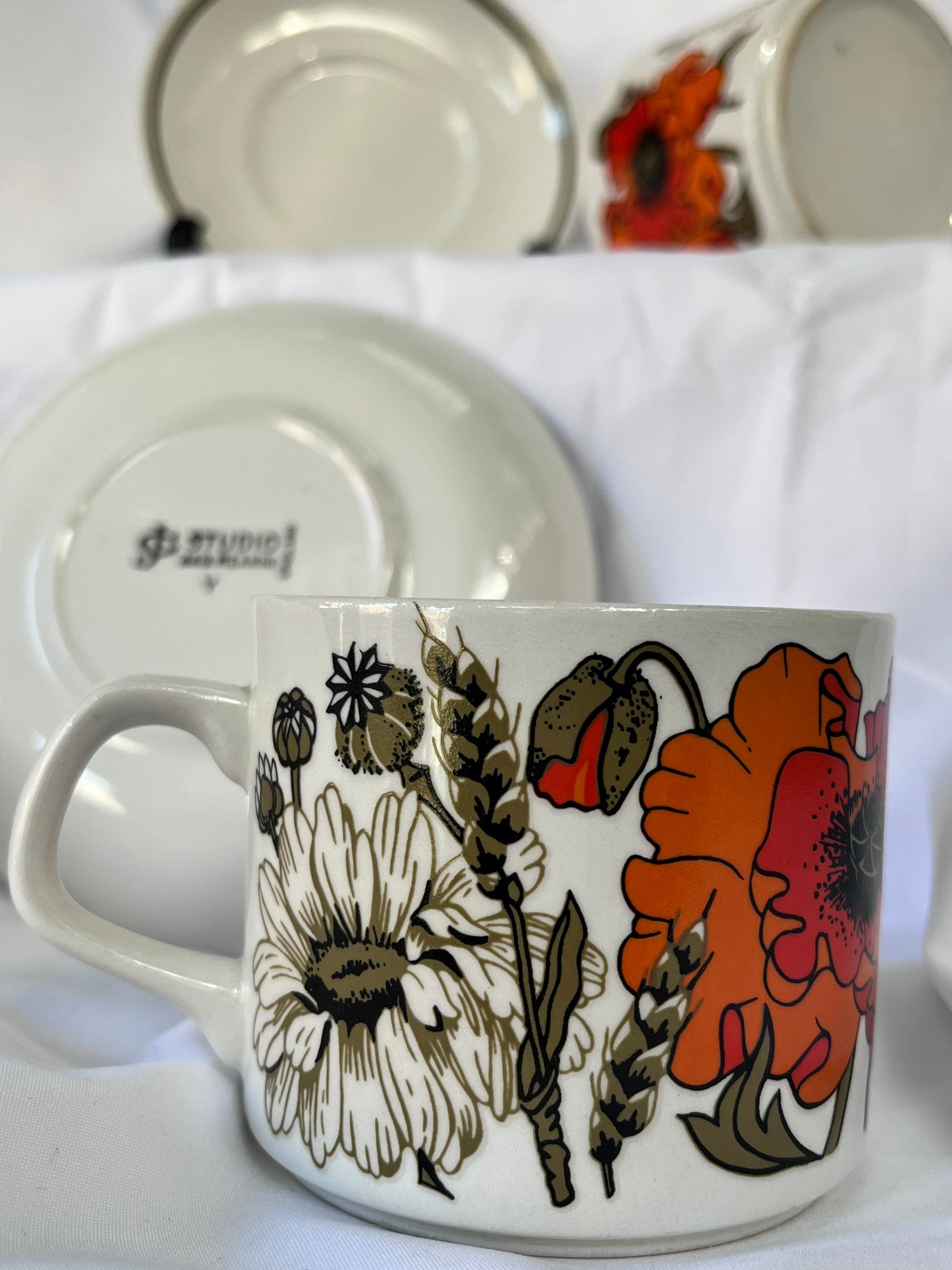 J & G Meakin Studio poppies Teacup and Saucer Duo 1970s Vintage ...