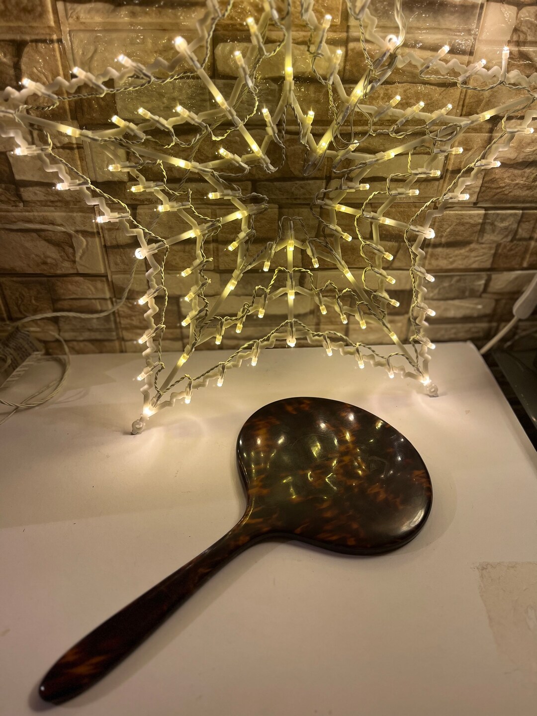 Vintage Faux Tortoiseshell Long Handled Mirror Bevelled Glass Bedroom ...