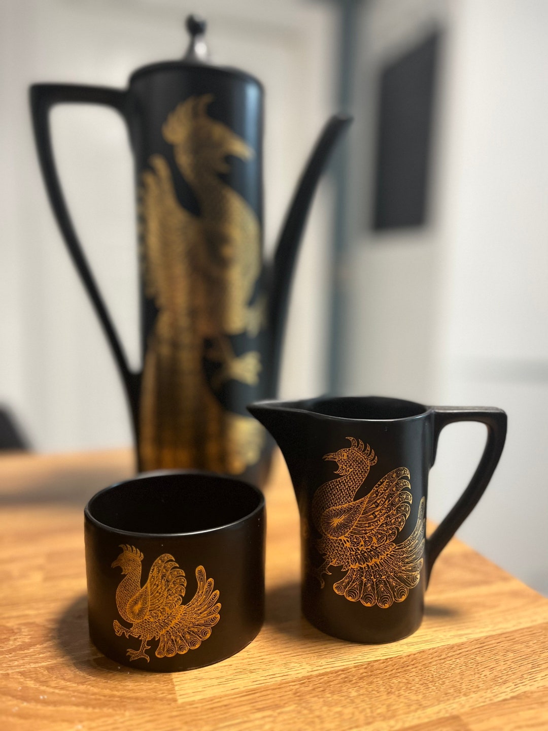 John Cuffley Portmeirion Pottery ‘phoenix’ Coffee Service Black & Gold ...