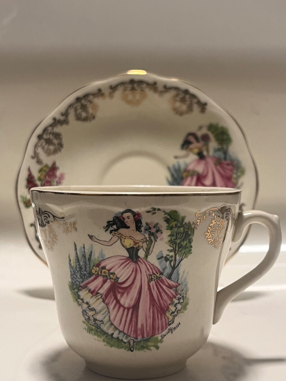 Vintage Crinoline Lady Bone China Teacup & Saucer Duo - Etsy