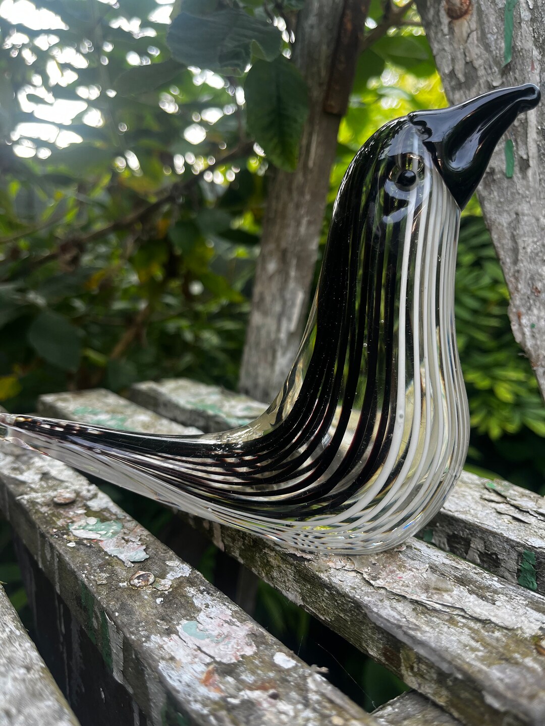 Vintage Glass Bird, Mid-century Modern Glass Bird Murano Glass Striped ...