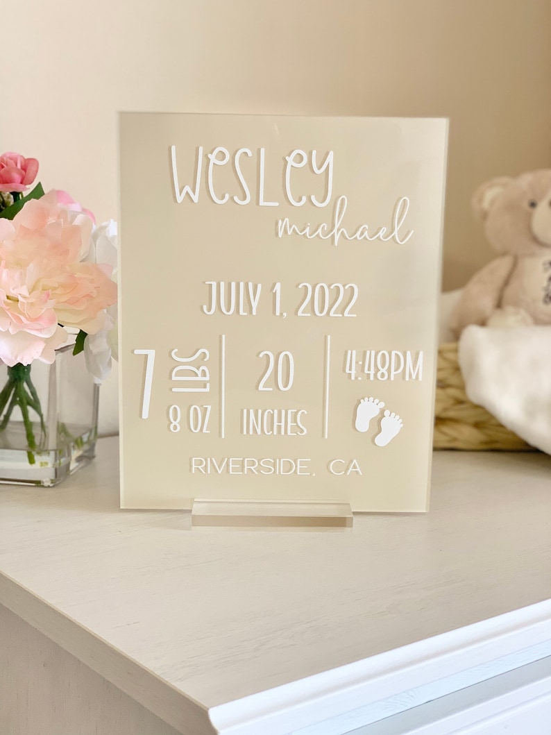 Acrylic Baby Announcement Sign, Baby Nursery Stats Sign, Newborn Photo ...