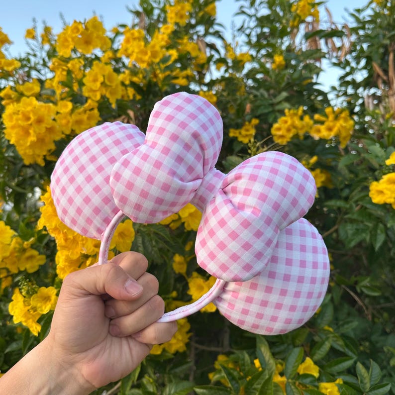 Pink Gingham Mouse Ears - Etsy