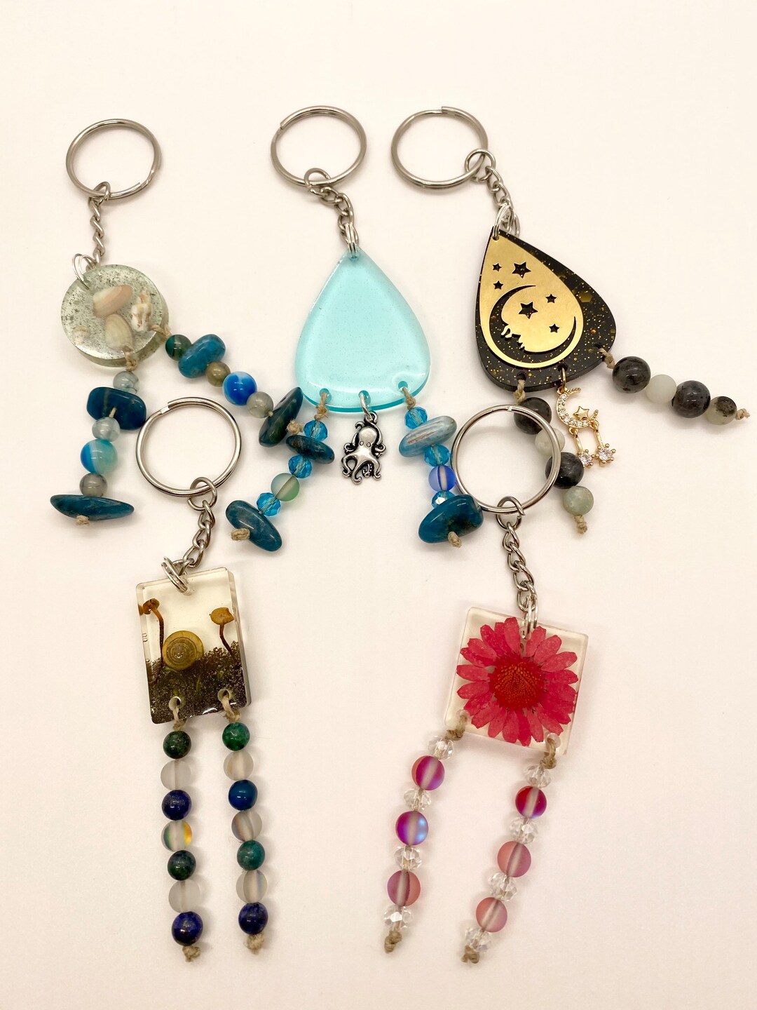 Resin & Bead Key Chains | Real Mushroom| Floral Key Chain | Shell Ocean ...