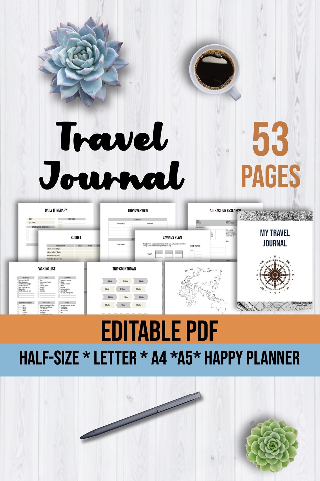 Printable Travel Journal | Printable Traveler Planner | Printable Trip ...