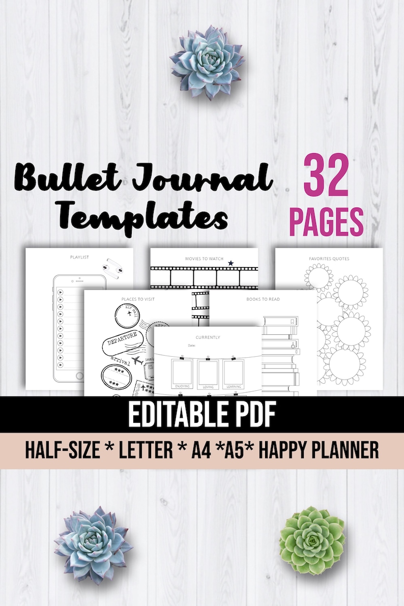 Printable Bujo Templates Printable Bullet Journal Lists | Etsy UK